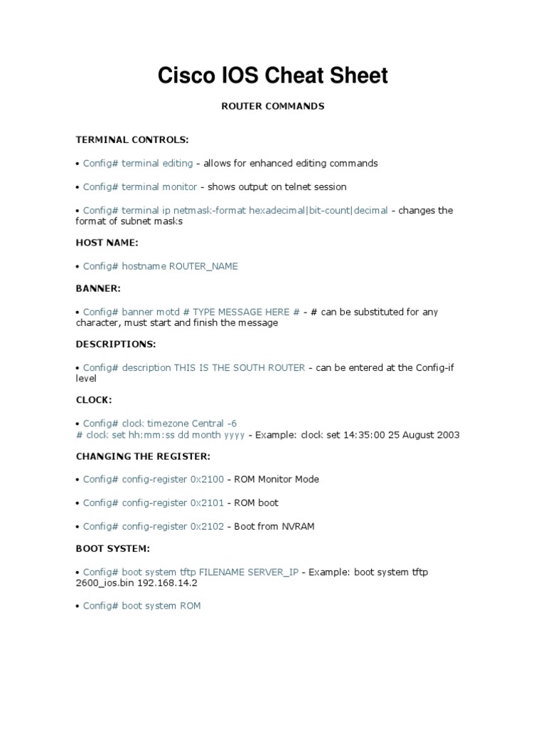 Cisco IOS Cheat Sheet | Download Free PDF | Ip Address | Network Socket