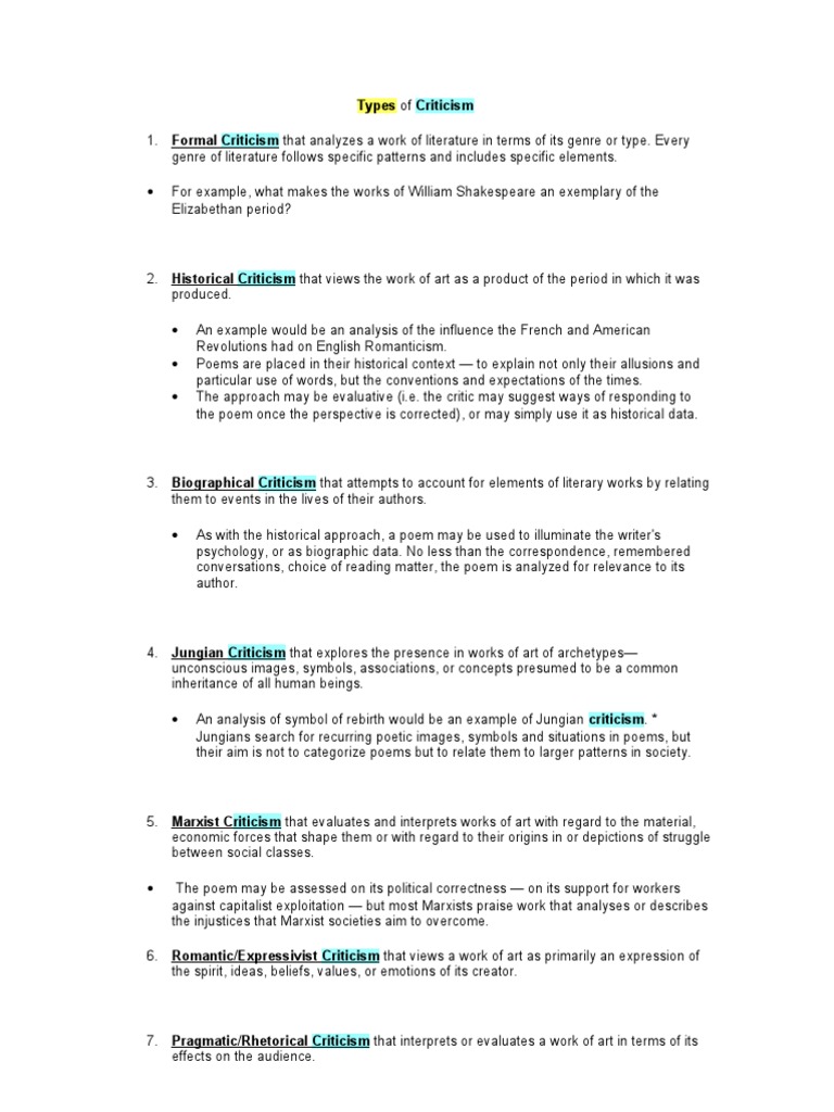 Types of Criticism | PDF | Poetry | Analytical Psychology