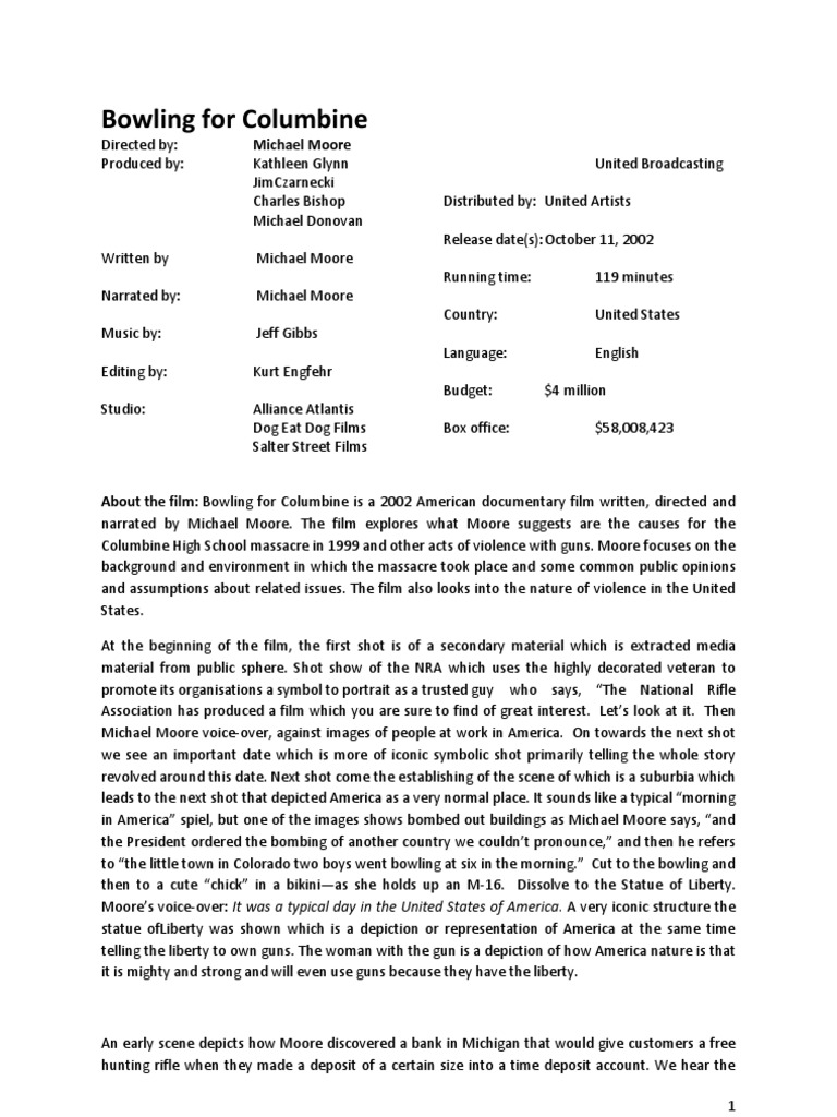 Bowling for Columbine Analysis | PDF | Central Intelligence Agency ...