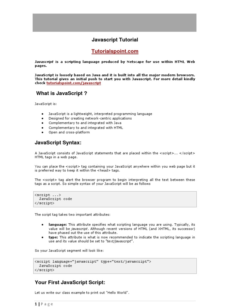 JAVASCRIPT TUTORIAL | PDF | Control Flow | Java Script