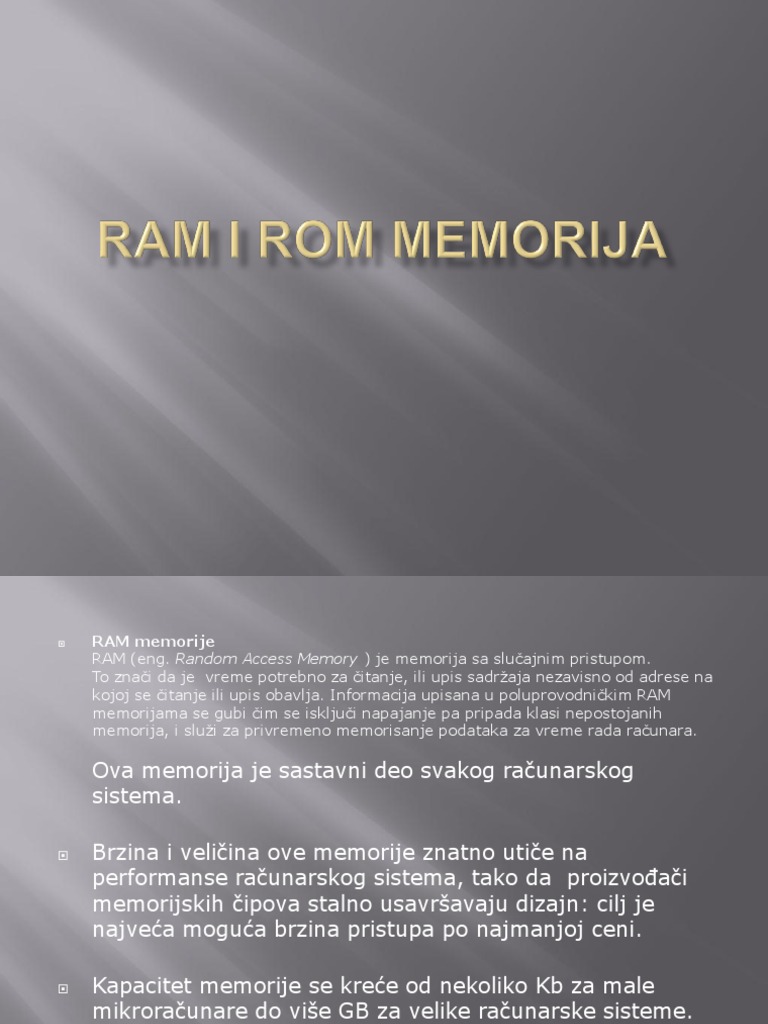 Prezentacija RAM I ROM Memorija | PDF