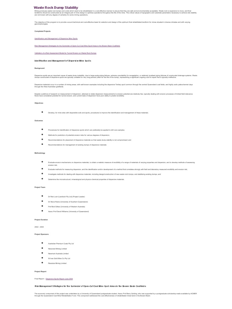 Waste Rock Dump Stability Assessment | PDF | Coal Mining | Geotechnical ...