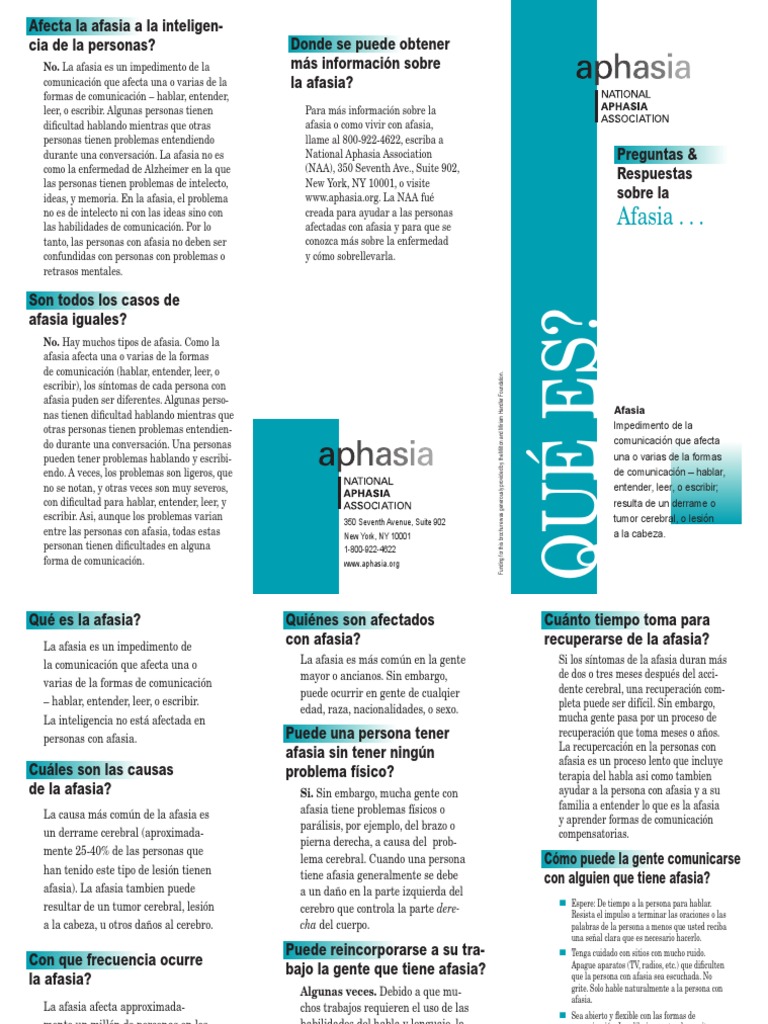 Aphasia Brochure Spanish | PDF | Afasia | Cerebro