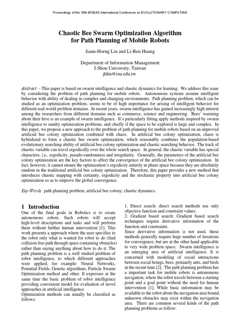 Chaotic Bee Swarm Optimization Algorithm For Path Planning of Mobile Robots | PDF | Chaos Theory ...