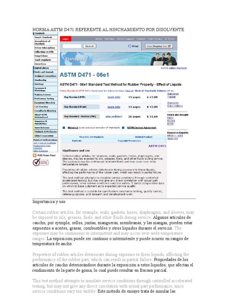 Norma Astm D471 Referente Al Hinchamiento Por Disolvente | PDF ...
