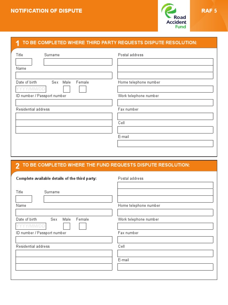 Notification of Dispute Raf 5: To Be Completed Where Third Party ...
