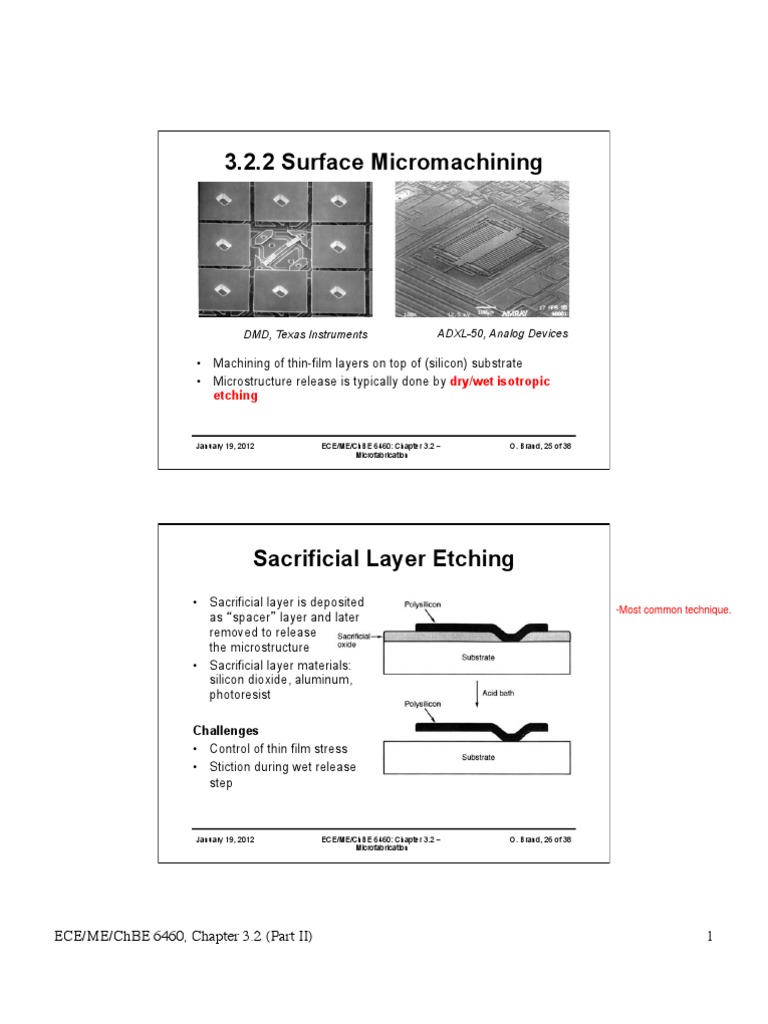 3.2.2 Surface Micromachining: Dry/wet Isotropic Etching | PDF ...