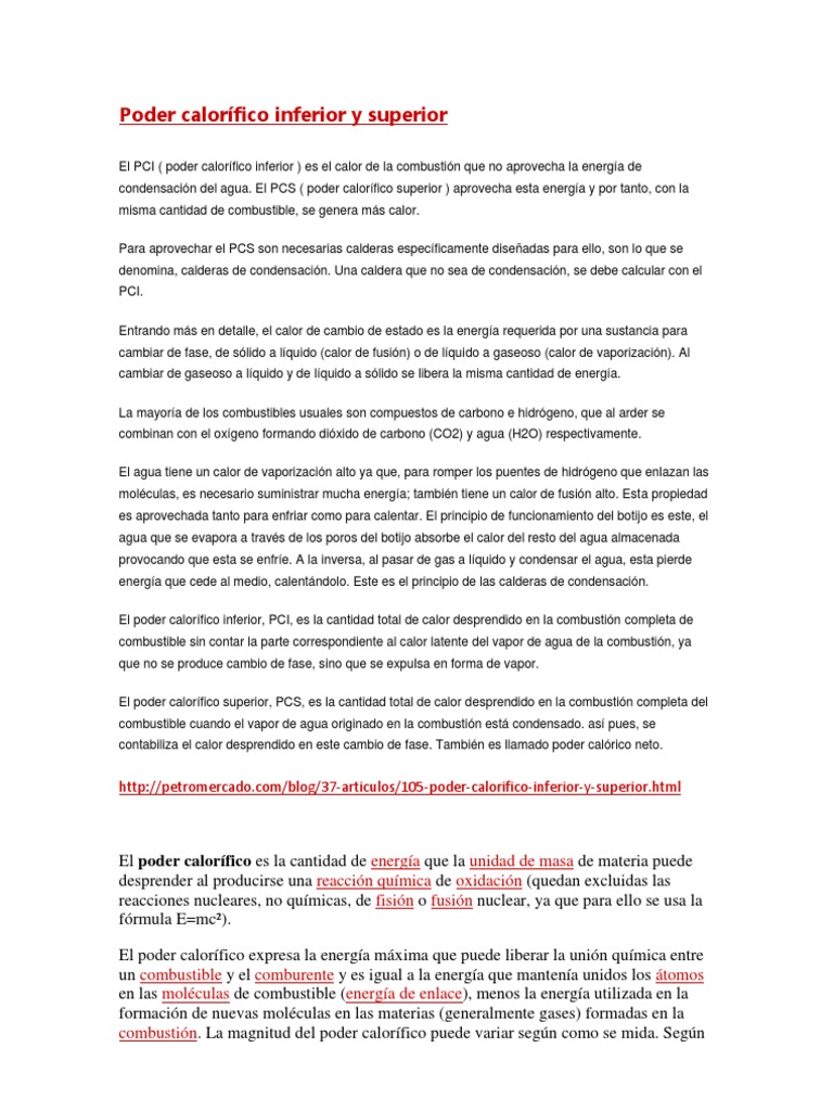Poder Calorífico Inferior y Superior | PDF | Física Aplicada e ...