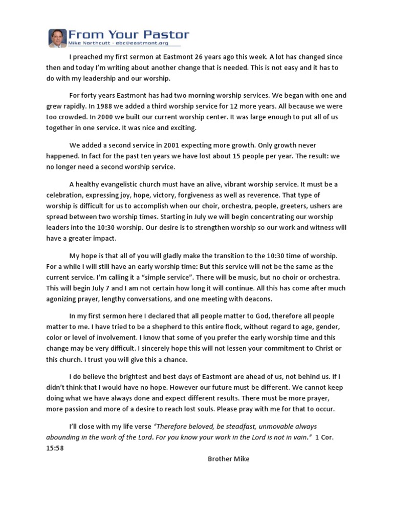 Letter From Your Pastor | PDF