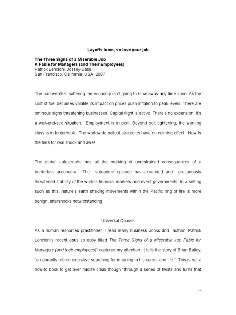 Three Signs of A Miserable Job Version 2 | PDF | Motivation | Motivational