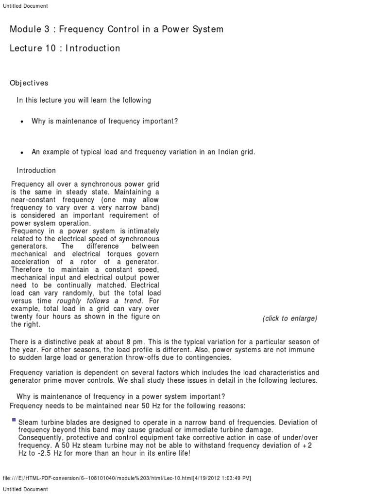 Module 3: Frequency Control in A Power System Lecture 10: Introduction ...