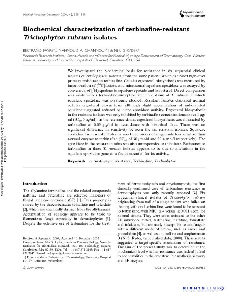Trichophyton Rubrum: Biochemical Characterization of Terbinafine ...