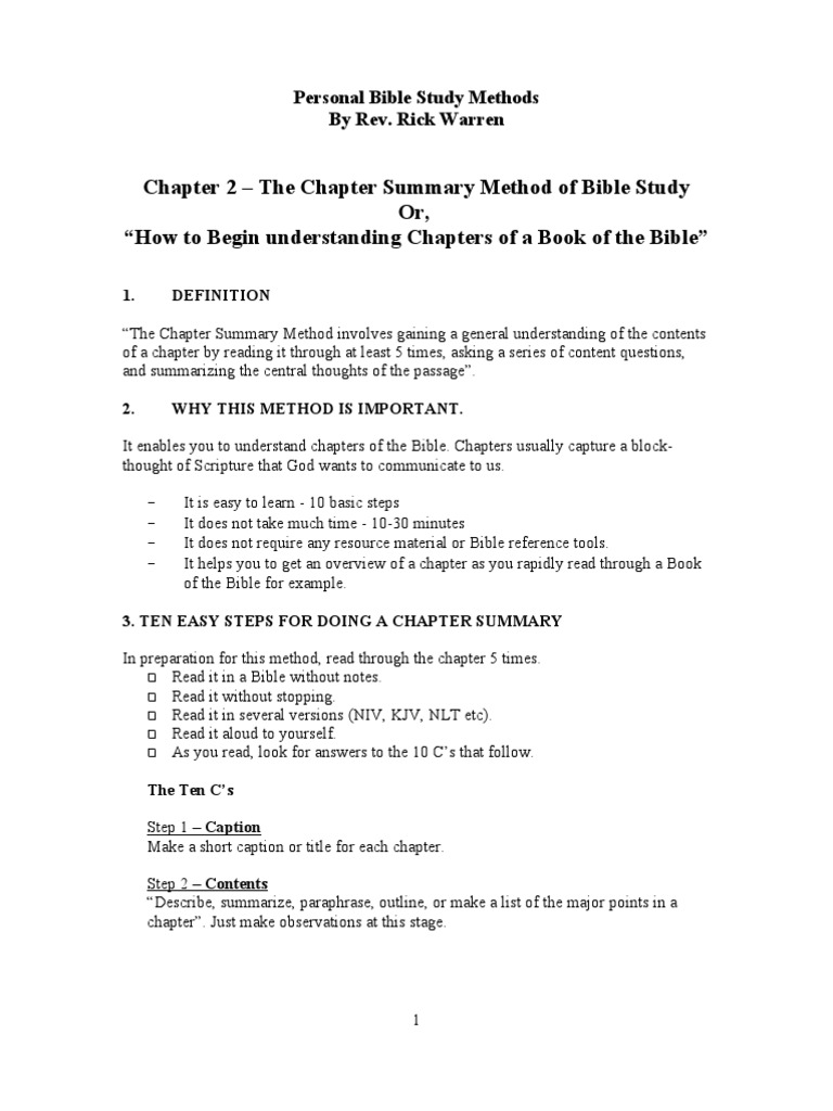 Chapter Summary Method for Bible Study | PDF | Chapters And Verses Of ...