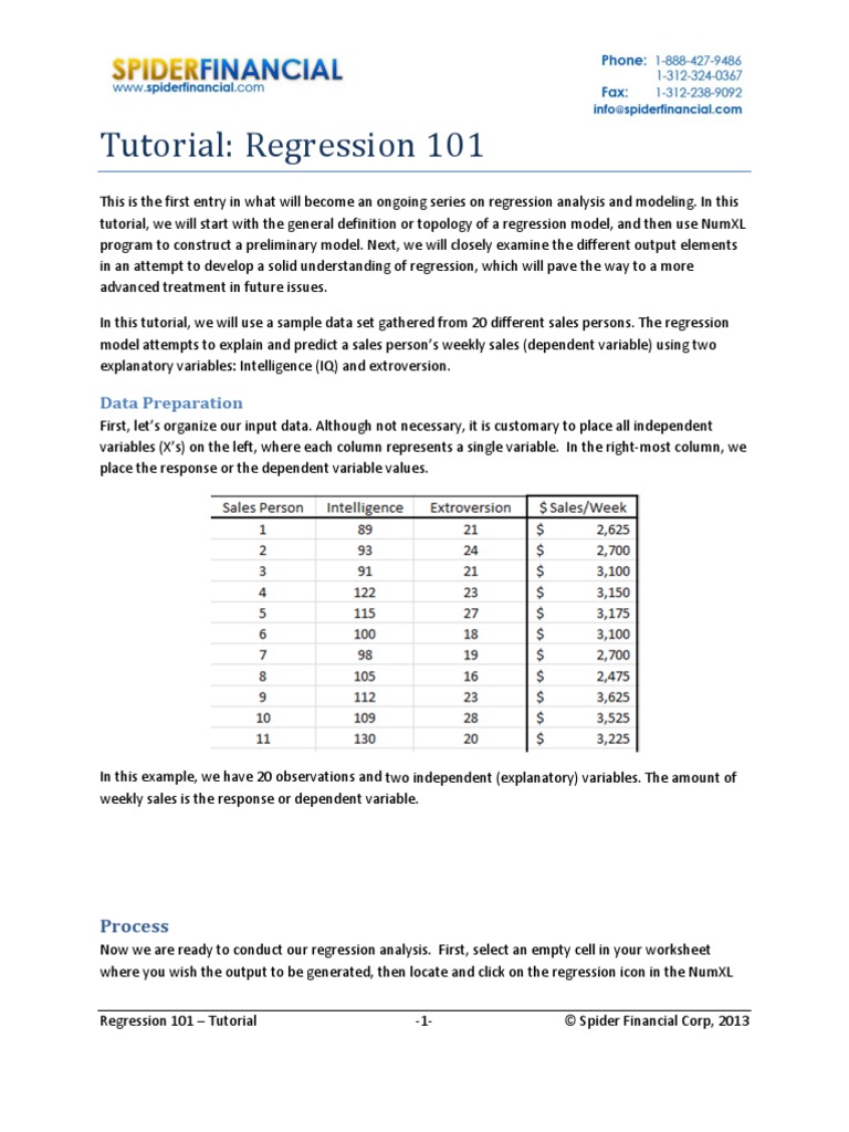 Regression Tutorial 101 With NumXL | PDF | Errors And Residuals ...
