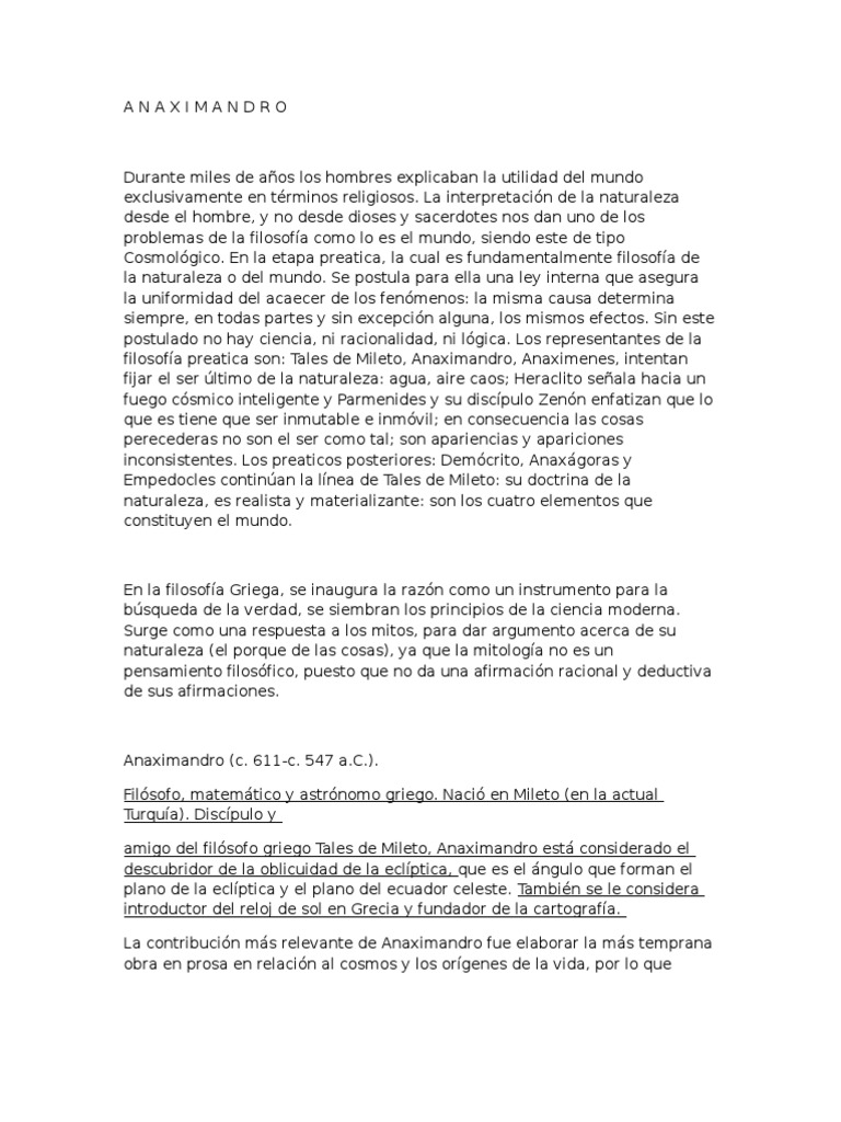 Anaximandro: Filosofía y Cosmología | PDF | Filosofía griega antigua ...