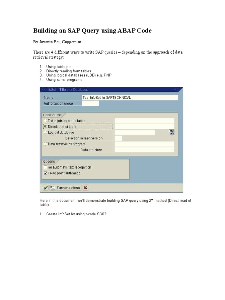 Building An Sap Query Using Abap Code By Jayanta Download Free Pdf Computer Engineering 4815