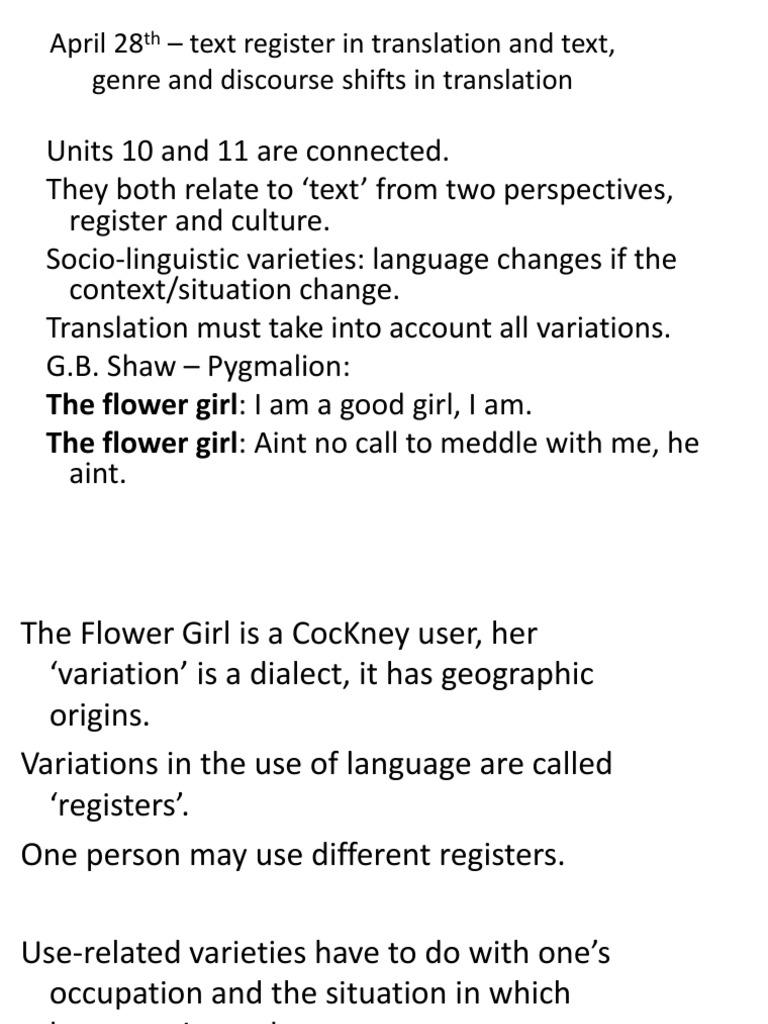 Text register in translation and discourse shifts | PDF ...