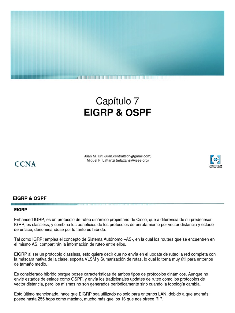 Ch7 - EIGRP y OSPF - v2 | PDF | Enrutador (Computación) | Enrutamiento