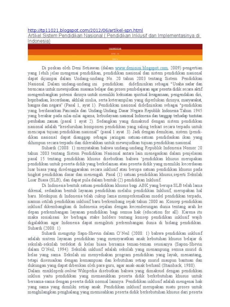 Artikel Pendidikan Inklusif | PDF