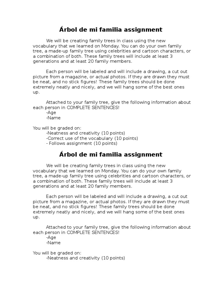 Árbol de Mi Familia Assignment | PDF