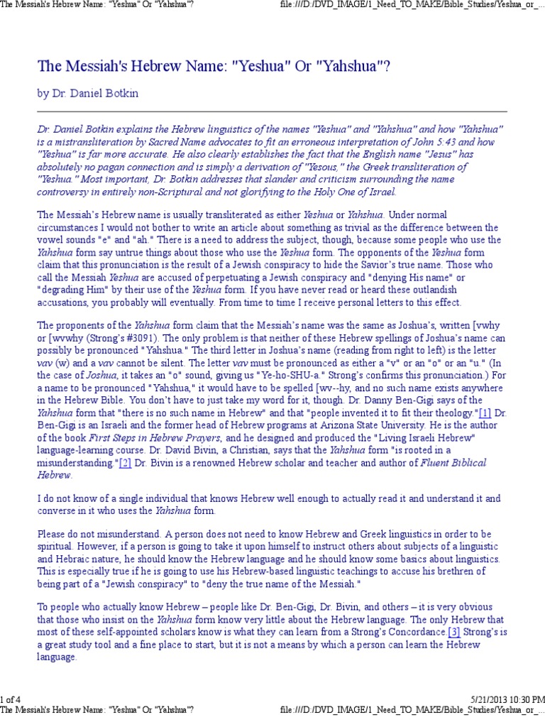 The Messiah's Hebrew Name Yeshua or Yahshua | PDF | Hebrew Words And ...