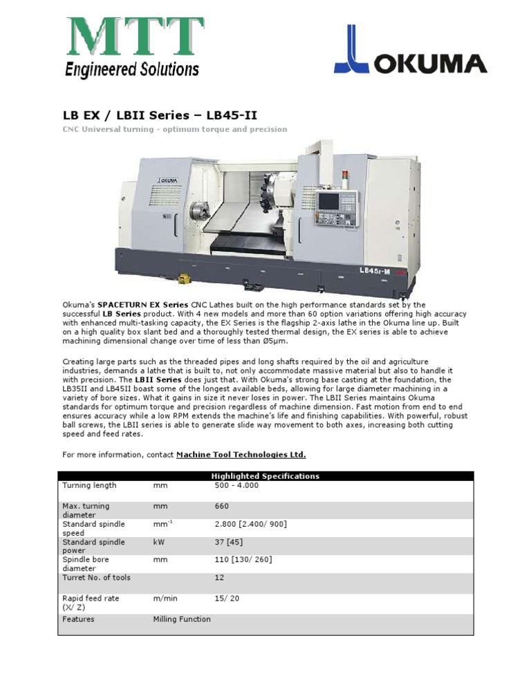 Okuma LB45-II CNC Lathe Overview | PDF | Technology & Engineering