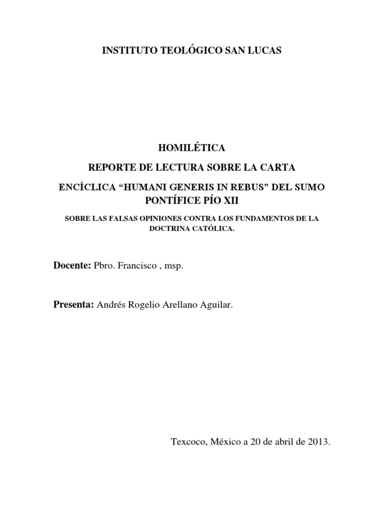 Humani Generis | PDF | Dogma | Verdad