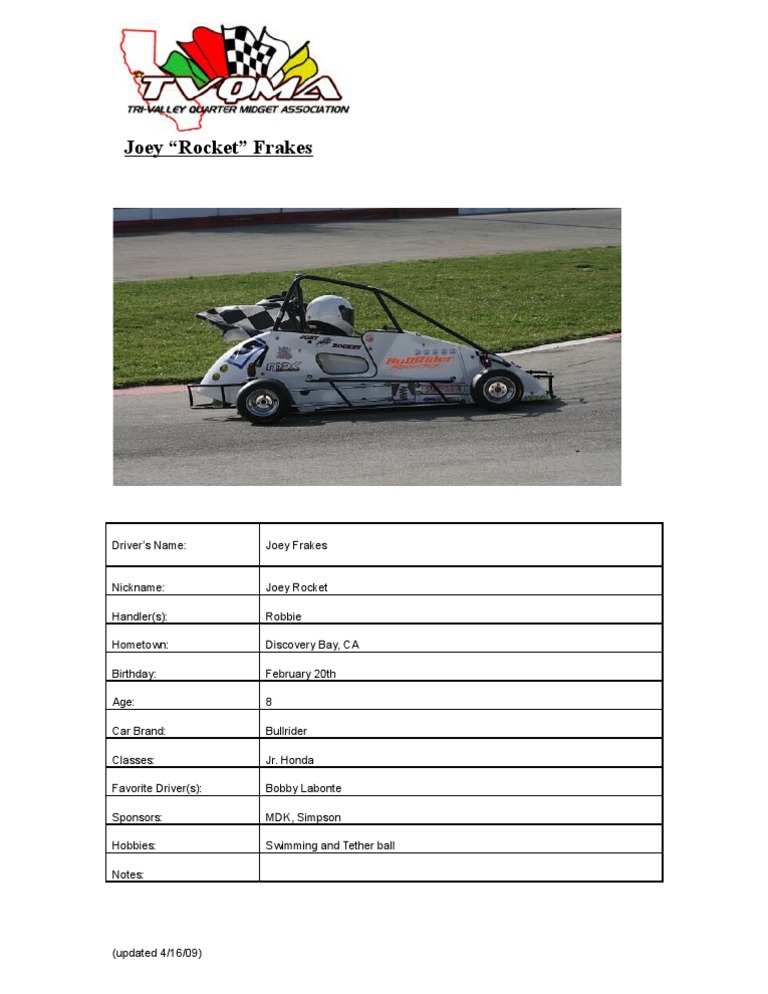 Joey Frakes Driver Profileupdated | PDF | Sports & Recreation