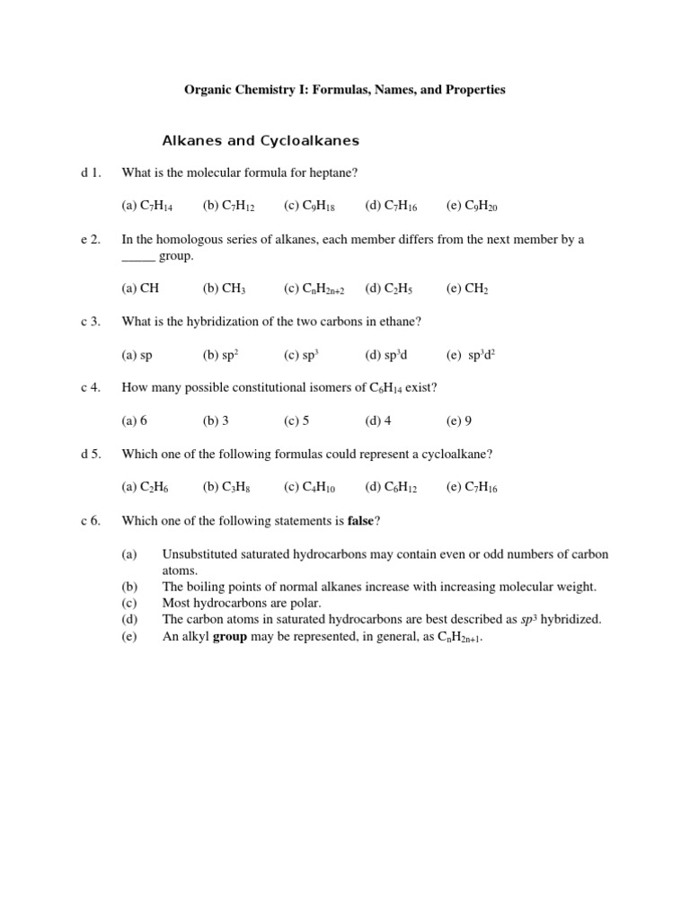Exam Organic Chemistry I Whitten | PDF | Alkene | Alkane