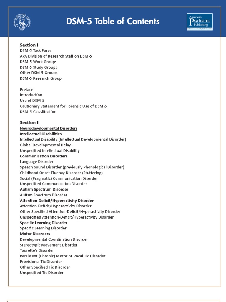 dsm5 table of contents | Diagnostic And Statistical Manual Of Mental Disorders | Personality ...