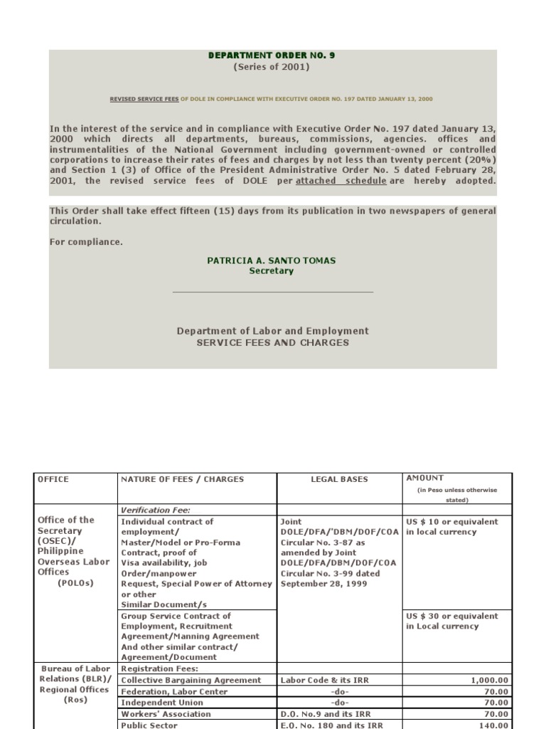 Do 9-Revised Service Fees of Dole in Compliance With Executive Order No. 197 | PDF | Fee ...