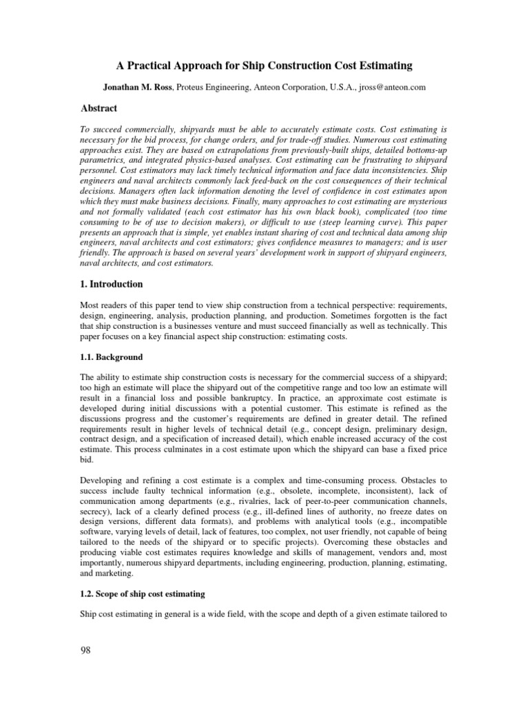 A Practical Approach For Ship Construction Cost Estimating | PDF ...