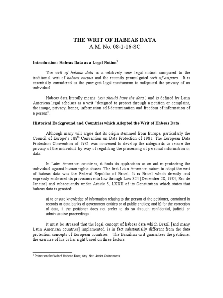 Writ of Habeas Data | Habeas Corpus | Writ