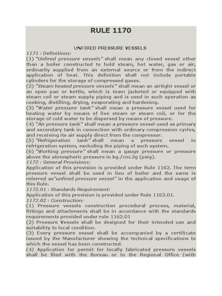 DOLE Rule 1170 - Unfired Pressure Vessels | PDF | Water Heating | Steam