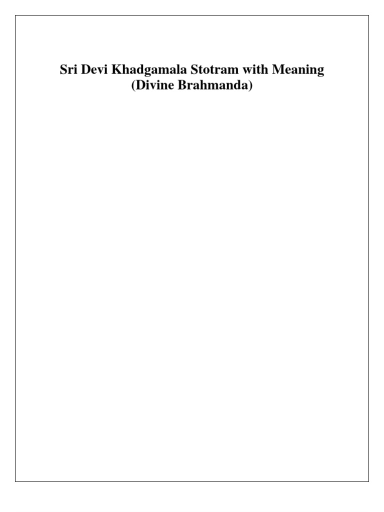 Sri Devi Khadgamala Stotram With Meaning-Divine Brahmanda | PDF | Devi ...