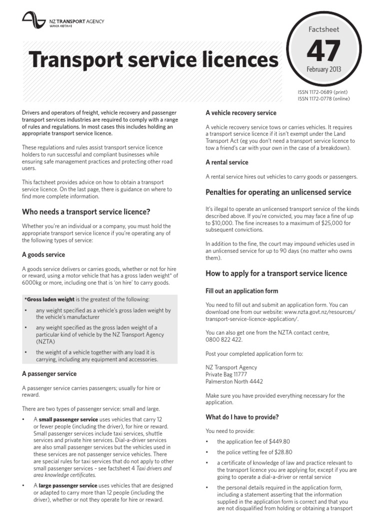 47 Transport Service Licence | PDF | Identity Document | Vehicles