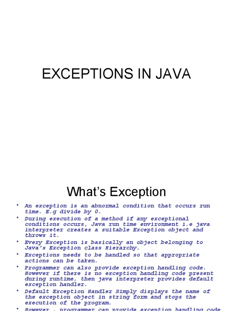 Athipathy Exceptions in Java | PDF | Java (Programming Language) | Software Quality