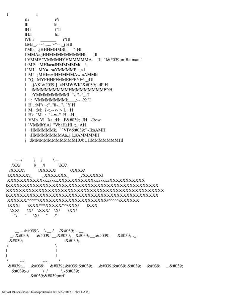 Batman Ascii Art | PDF | Text File | Information Technology