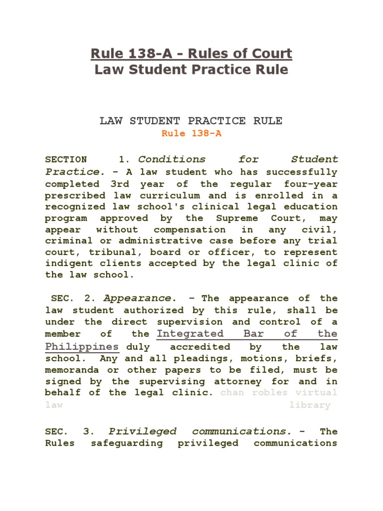 Rule 138-Rules of Court-Law Student Practice Rule | PDF
