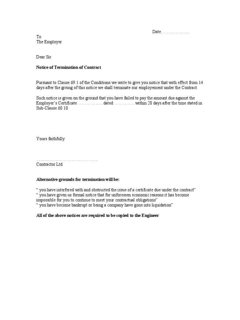 Notice of Termination of Contract | PDF