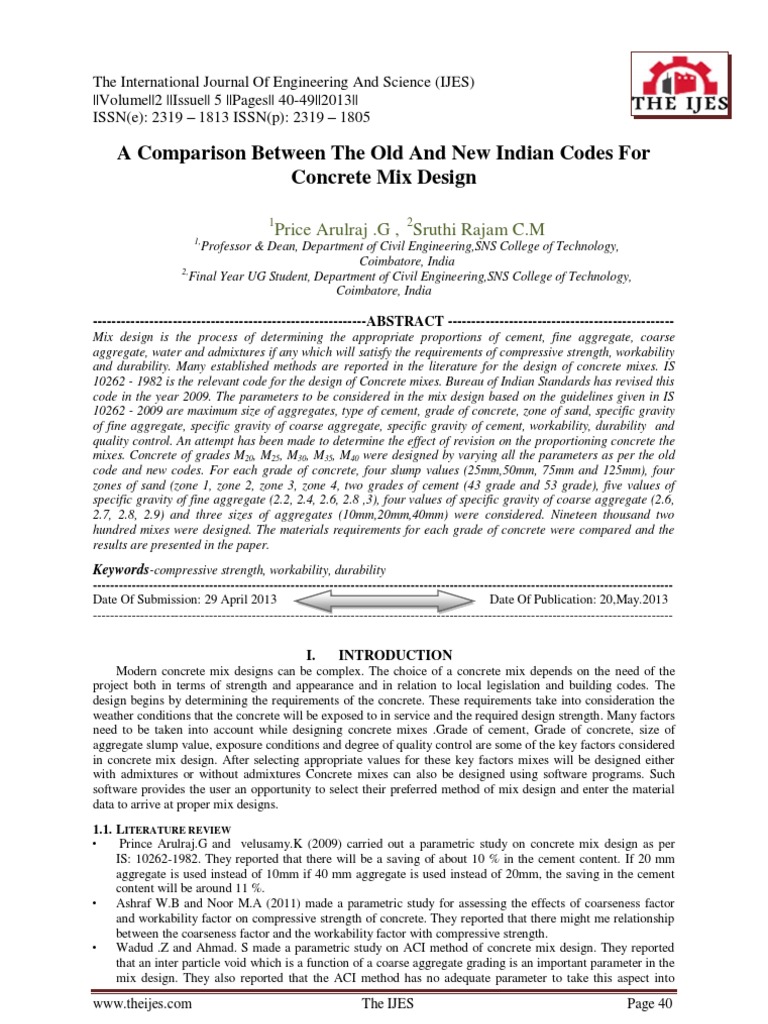 A Comparison Between The Old and New Indian Codes For Concrete Mix ...