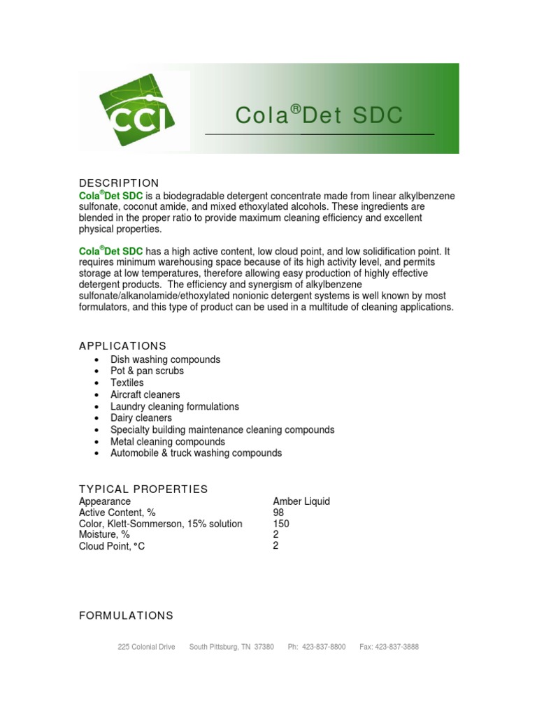 New - Coladet SDC | PDF | Detergent | Chemistry
