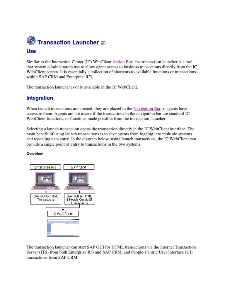Transaction Launcher How To Create Transaction Launcher In Sap Crm Pdf Customer