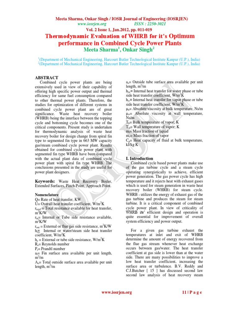 Thermodynamic Analysis of WHRB Design | PDF | Heat Transfer | Steam