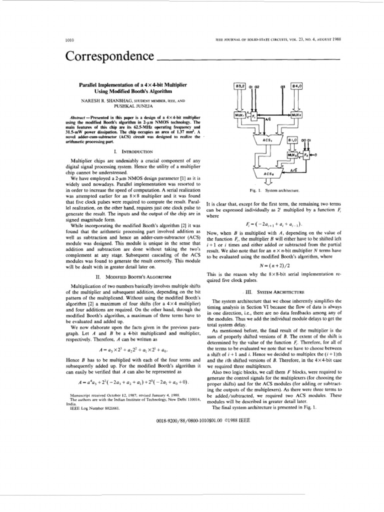 4x4 Multiplier with Booth's Algorithm | PDF | Cmos | Subtraction