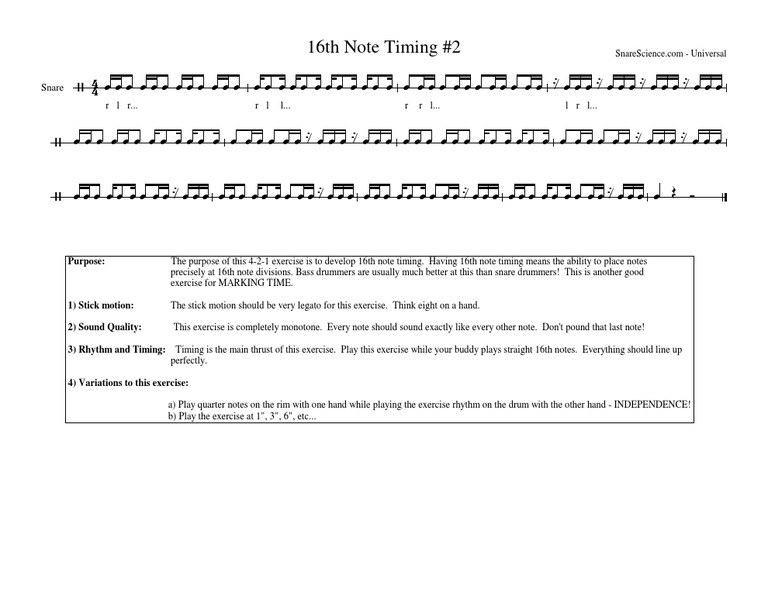 16th Note Timing2-Snaredrum | PDF | Language Arts & Discipline | Art