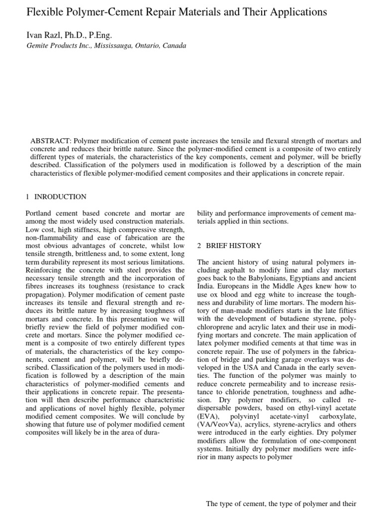 Flexible Polymer-Cement Repair Materials PDF | PDF | Polymers | Concrete
