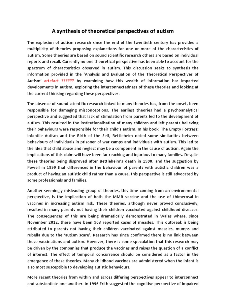 Synthesis of Theoretical Perspectives | Download Free PDF | Autism ...