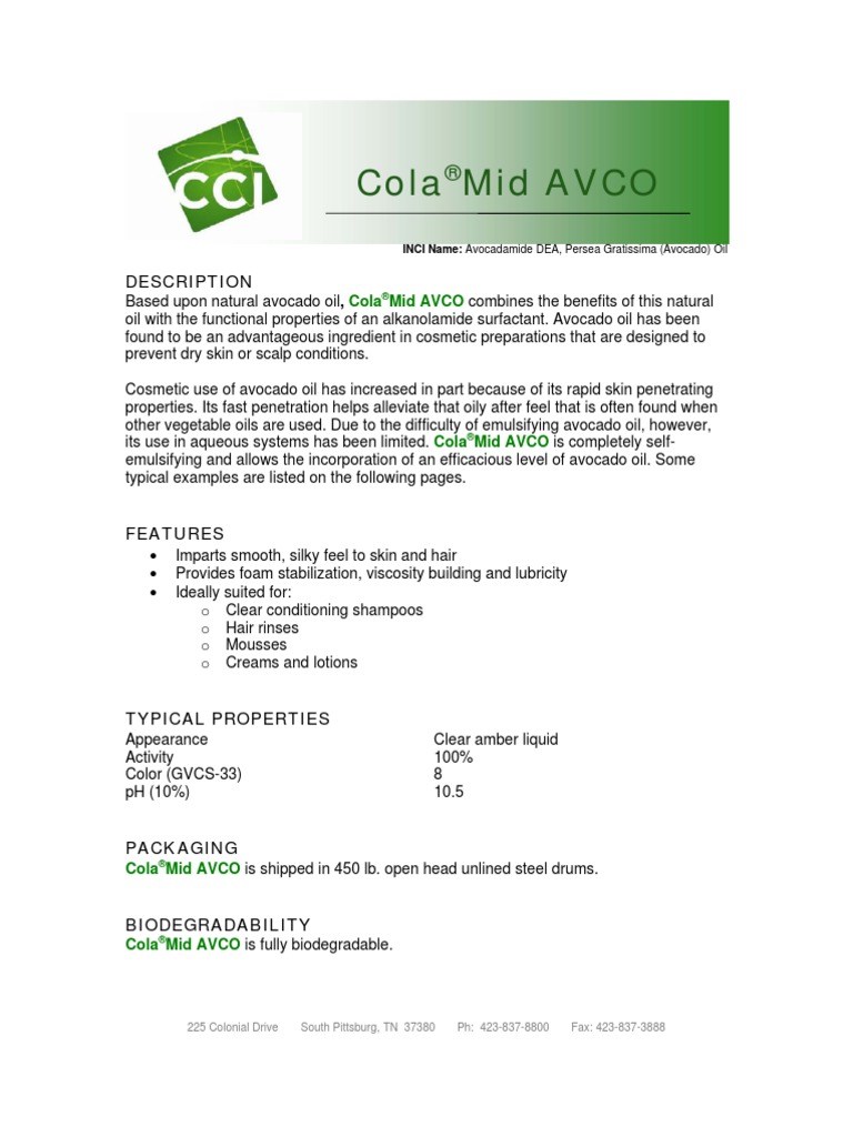 ColaMid AVCO | PDF | Shampoo | Emulsion