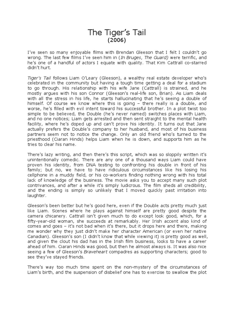 The Tiger's Tail Movie Review | PDF | Leisure